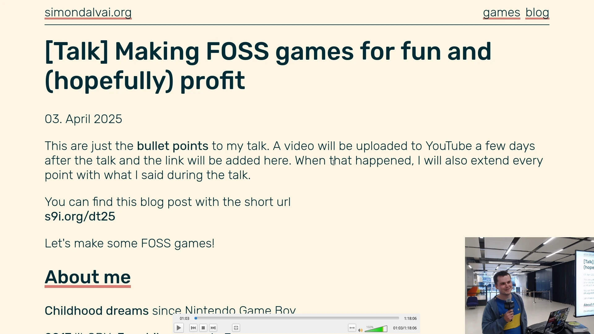 [Talk] Making FOSS games for fun and (hopefully) profit - Simon Dalvai